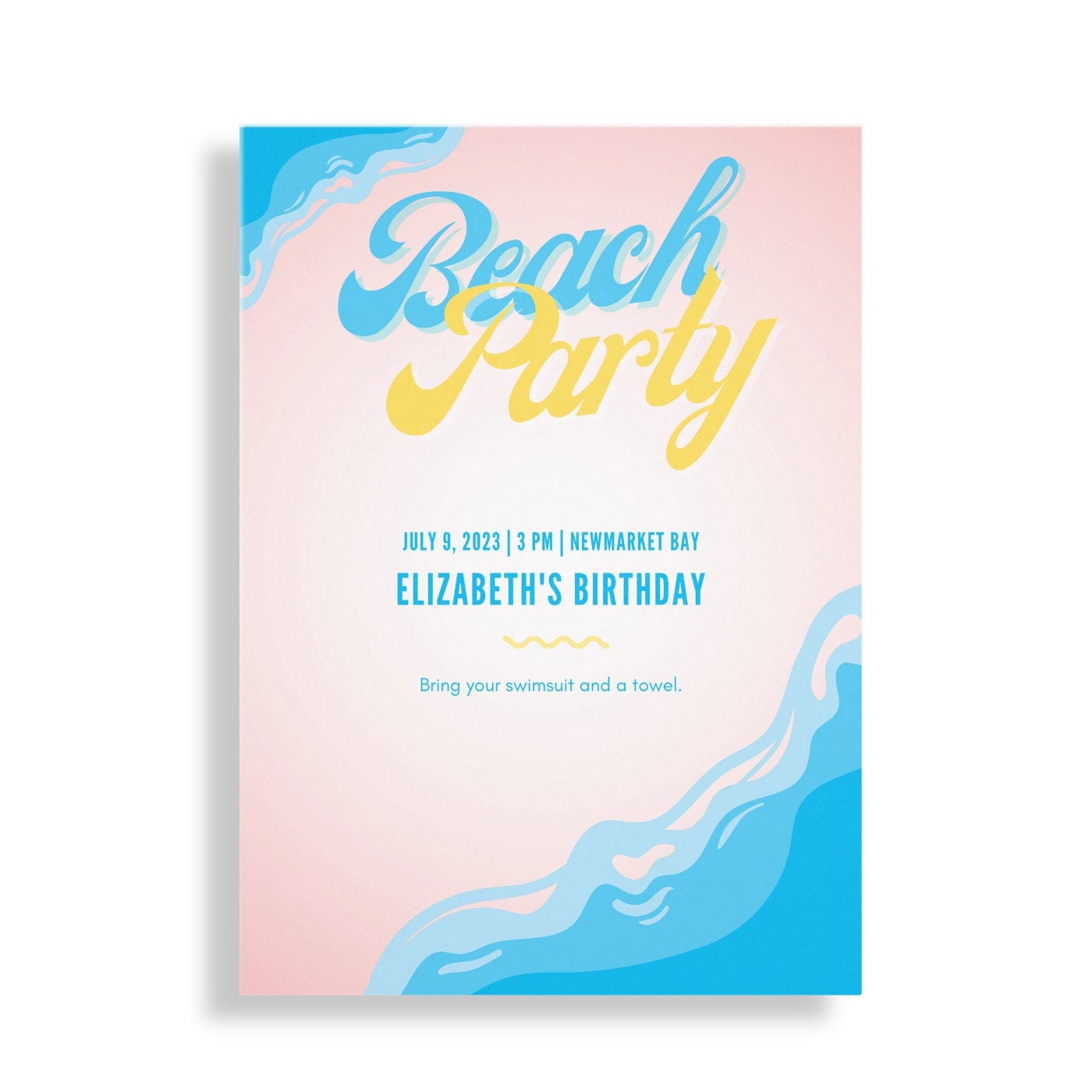 Beach Party Invitation, Printable Beach Birthday Invite, Girls Birthday ...
