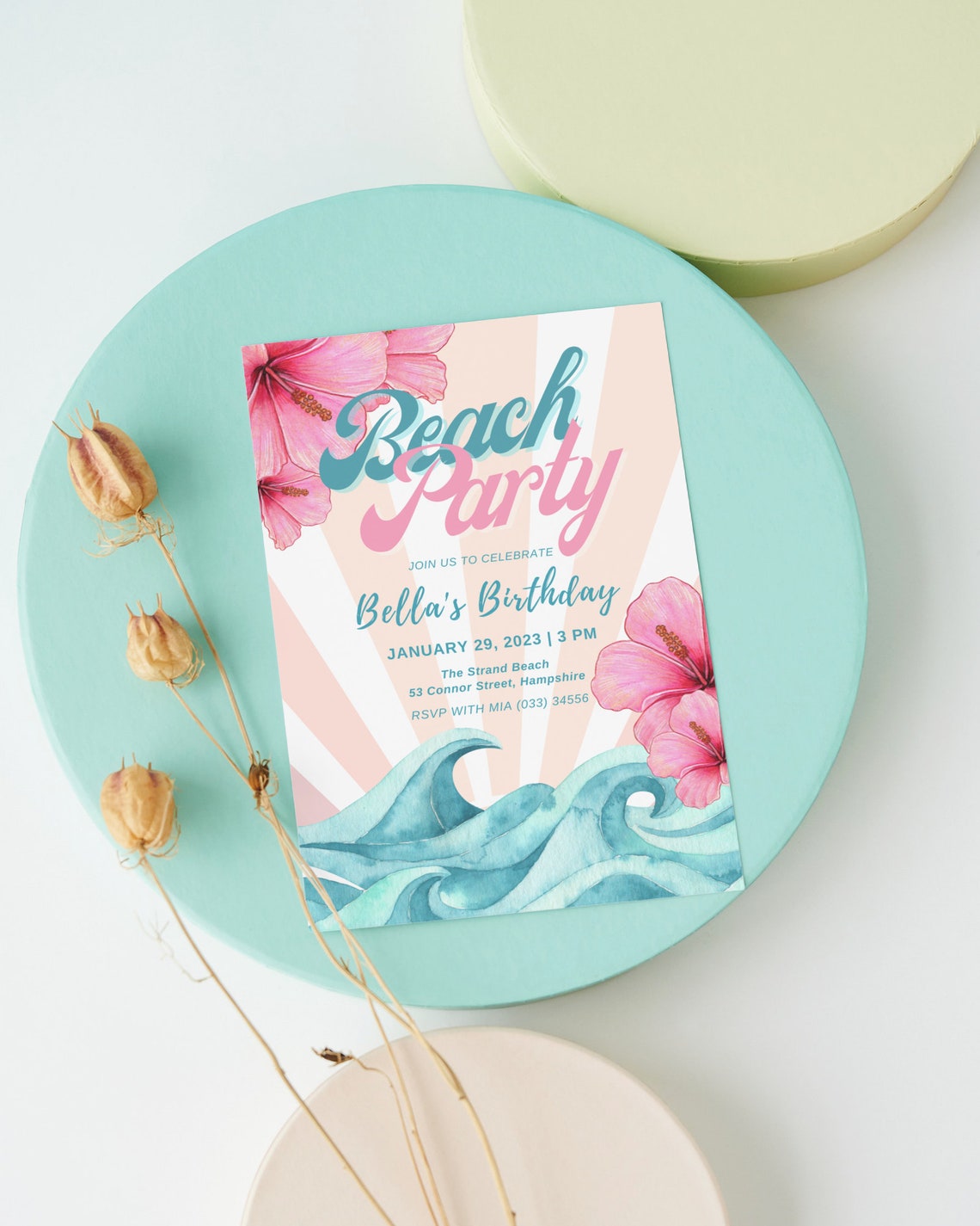 Retro Beach Party Invitation Printable Beach Birthday Invite - Etsy