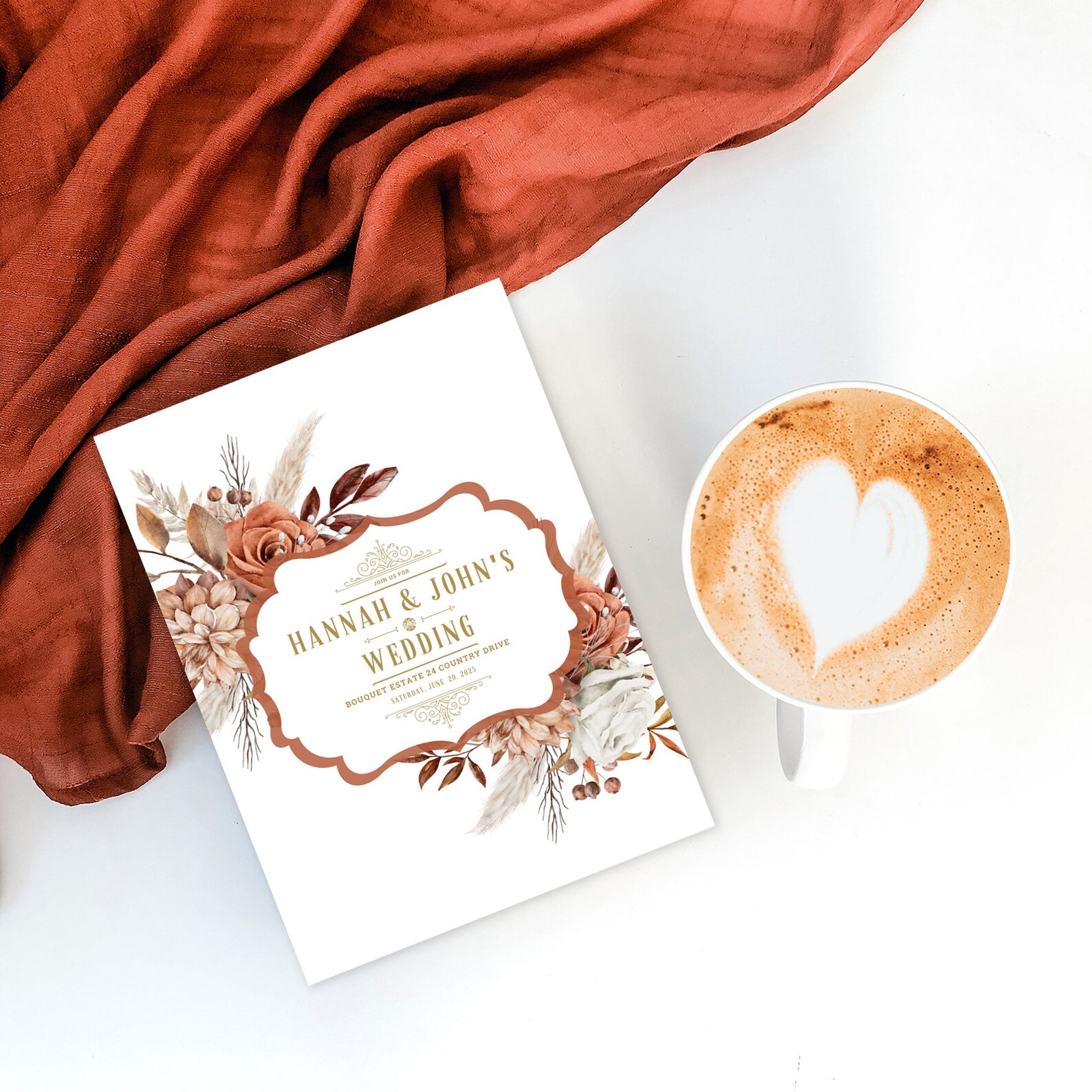 Rust Wedding Invitation Set, Floral Rust Wedding Invitation, Burnt ...