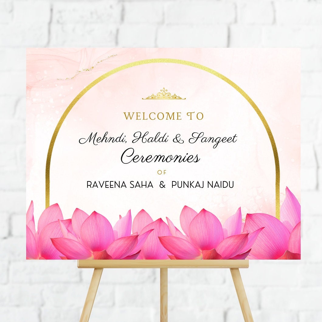 Pink Lotus Wedding Welcome Signs Set of 4 Indian Wedding - Etsy