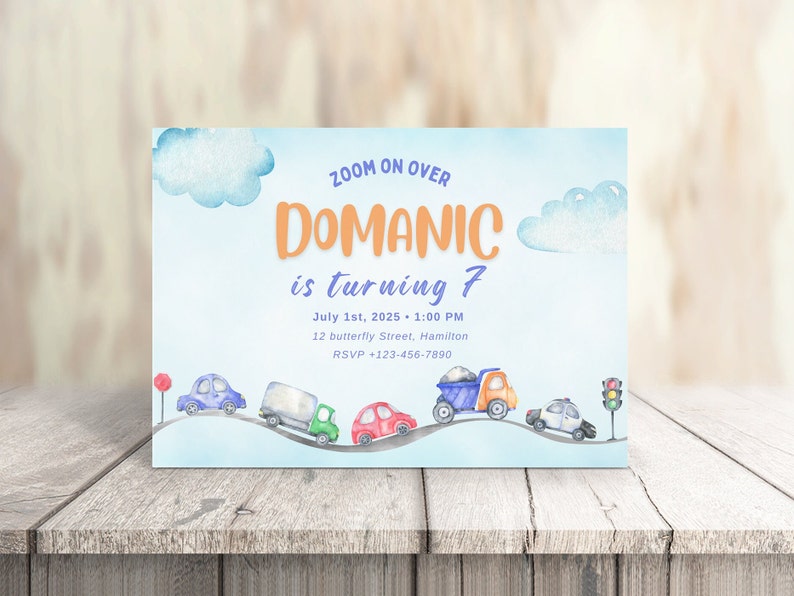 Printable Car Birthday Invitation, Truck Birthday Party Invitation ...