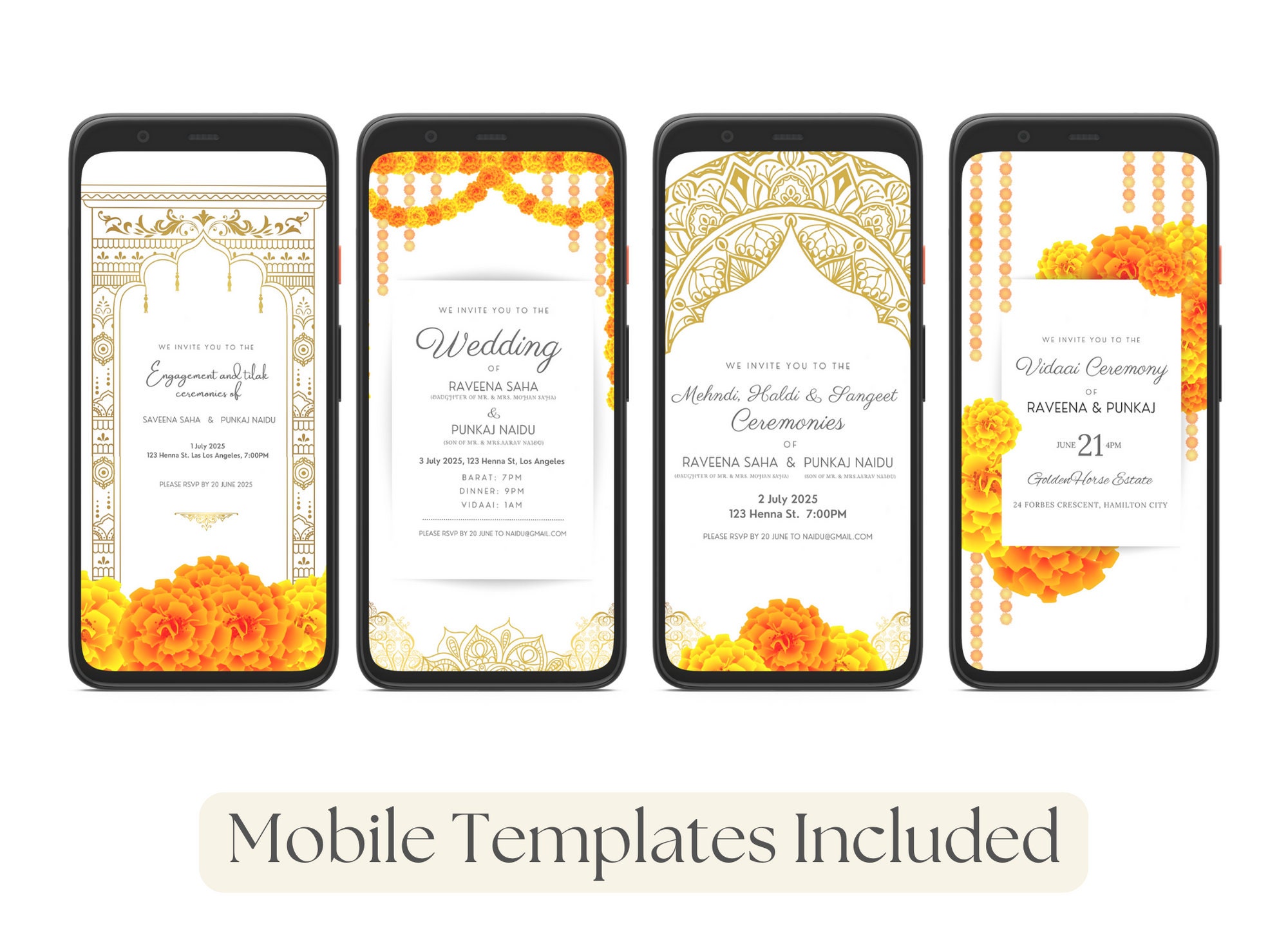 Marigold Indian Wedding Invitation Set, Hindu Wedding Invites, Gold ...