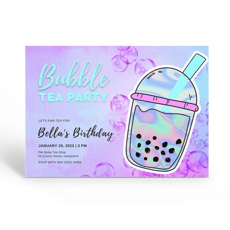 Bright Bubble Tea Party Invitation, Boba Birthday Invitations, Bubble ...