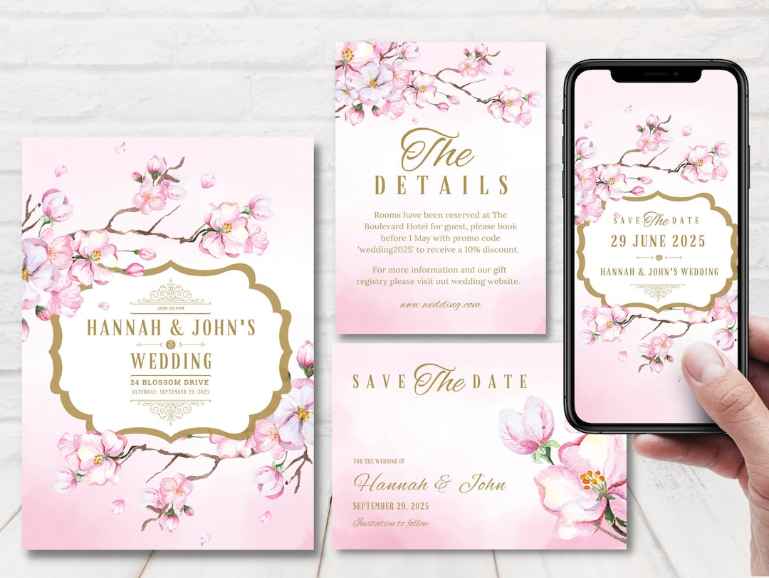 Cherry Blossom Wedding Invitation Set, SAKURA Wedding Invitations ...