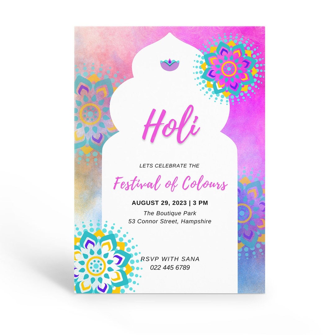 Holi Invitation, Holi Festival Invites, Printable Holi Celebration ...