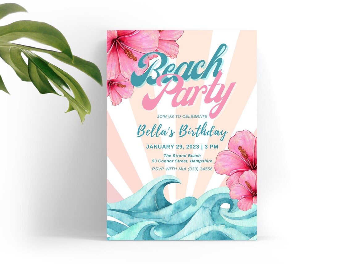 Retro Beach Party Invitation Printable Beach Birthday Invite - Etsy