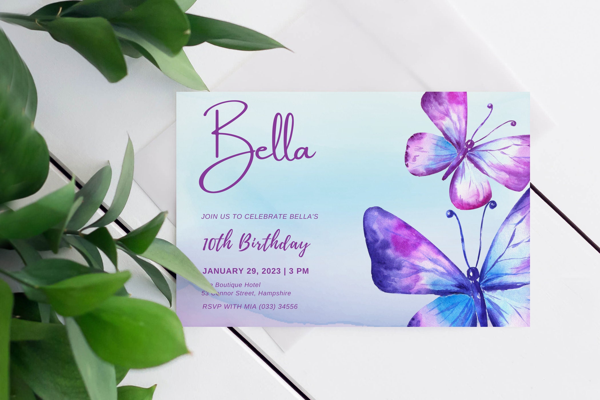 Printable Butterfly Birthday Party Invitation, Purple Butterfly Invite ...