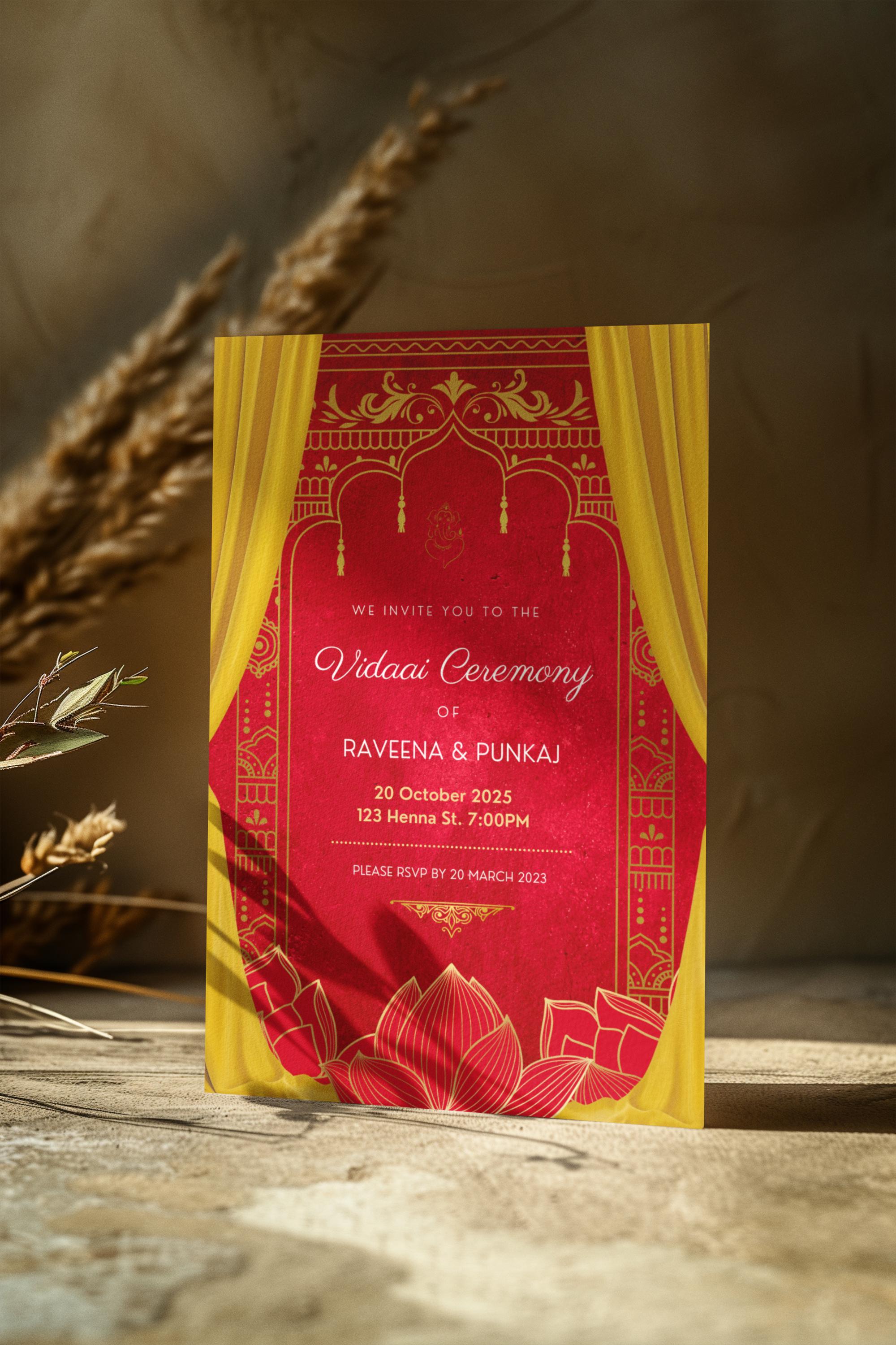 Red and Gold Indian Wedding Invitation Sets, Hindu Wedding Invites ...