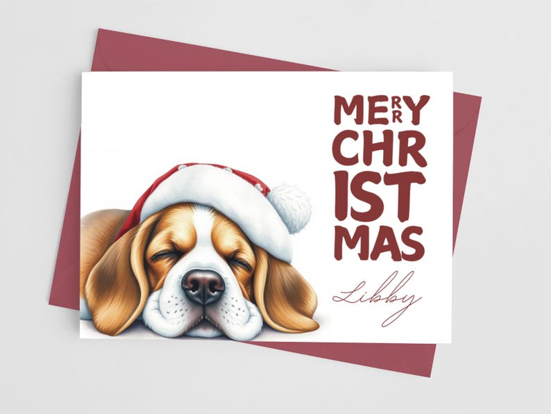 Beagle Christmas Card Template, Printable Christmas Card With Dog, Cute ...