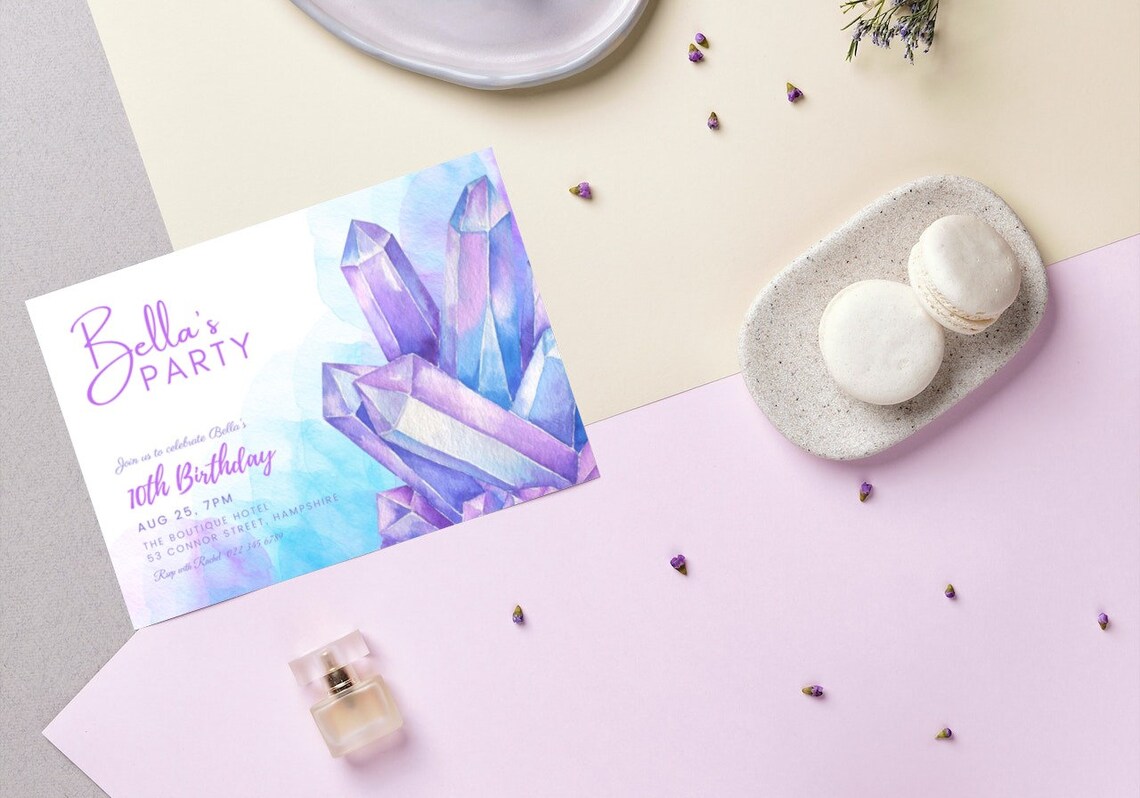 Printable Gemstone Birthday Invite, Crystal Invitations, Geode ...