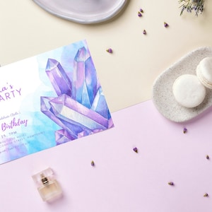 Printable Gemstone Birthday Invite, Crystal Invitations, Geode ...