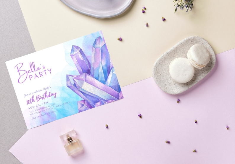 Printable Gemstone Birthday Invite, Crystal Invitations, Geode ...