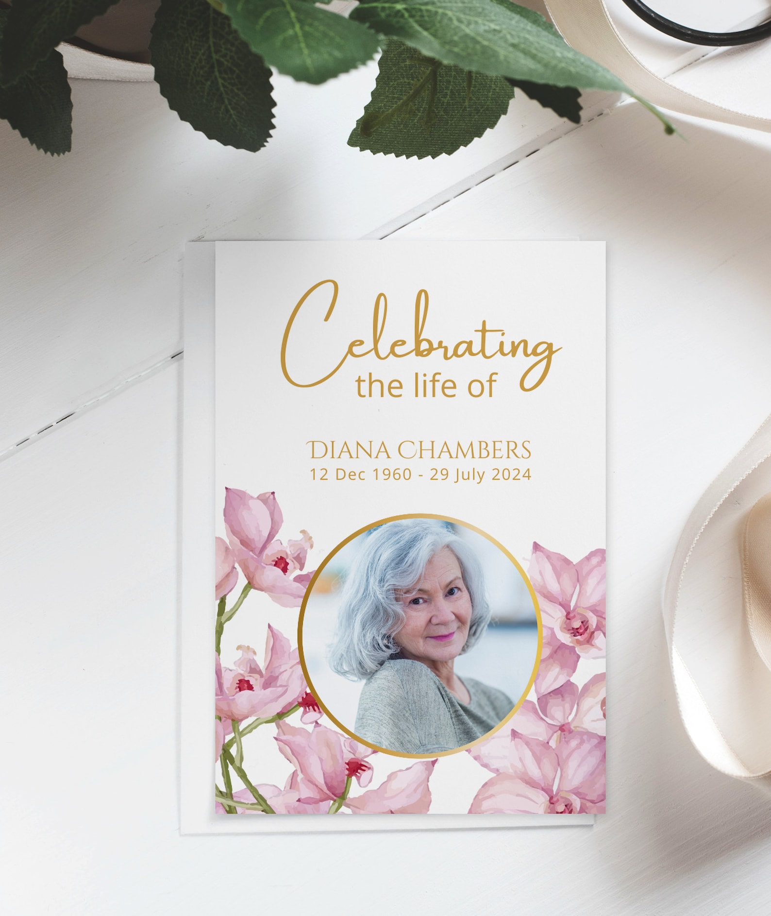 Orchid Funeral Program, Celebration of Life Order of Service, Pink ...