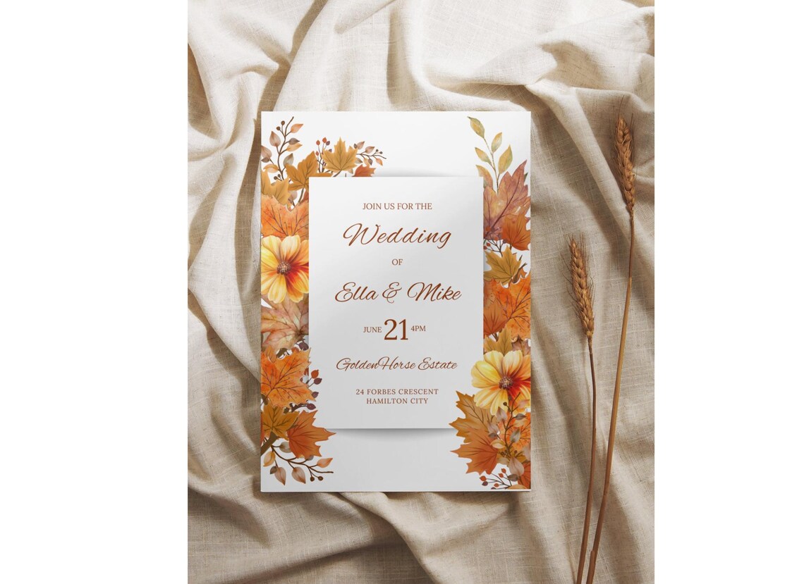 Fall Wedding Invitation, Editable Autumn Wedding Template, Printable ...