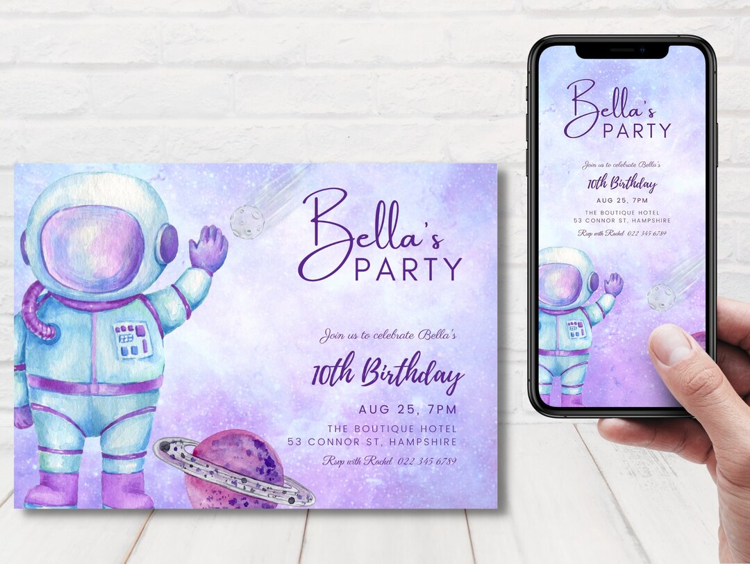 Girls Astronaut Party Invite, Space-themed Birthday Invite, Galactic ...