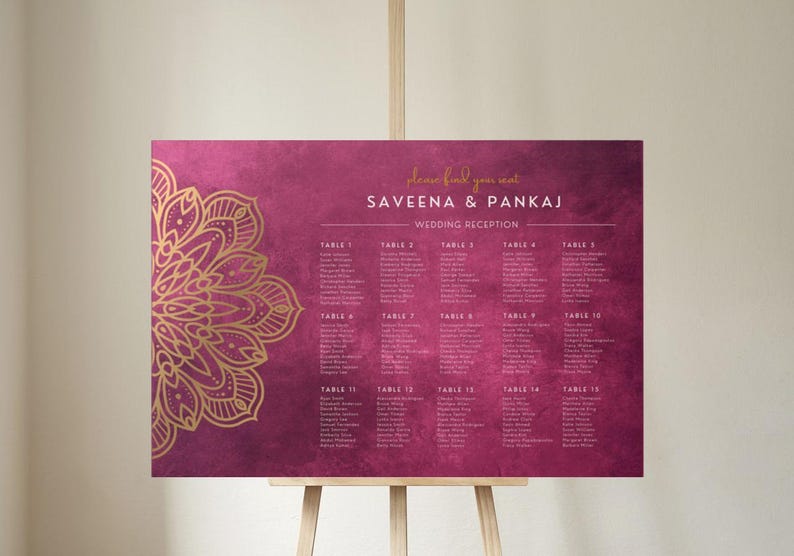 Magenta & Gold Indian Wedding Seating Chart, Hindu Seating Plan ...