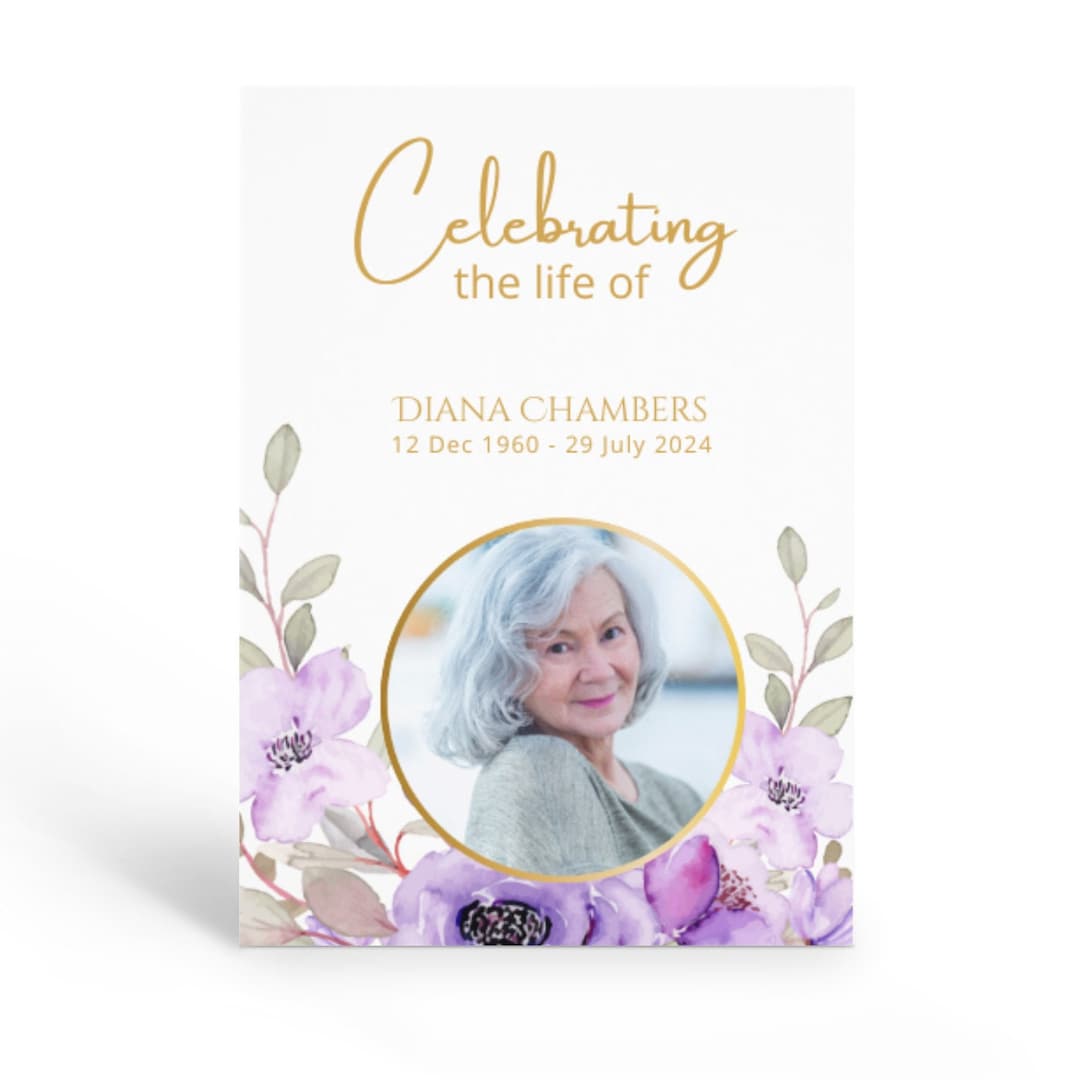 Celebration of Life Program Purple Flowers, Celebration of Life Order ...