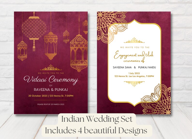 Printable Indian Wedding Invitation Sets Hindu Wedding - Etsy