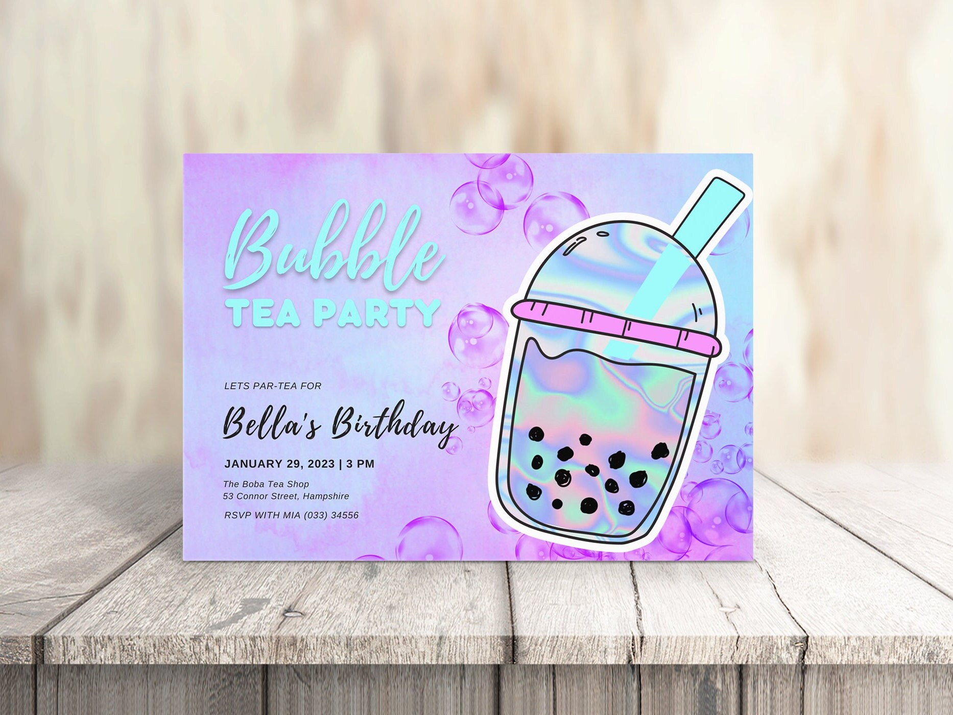 Bright Bubble Tea Party Invitation, Boba Birthday Invitations, Bubble ...