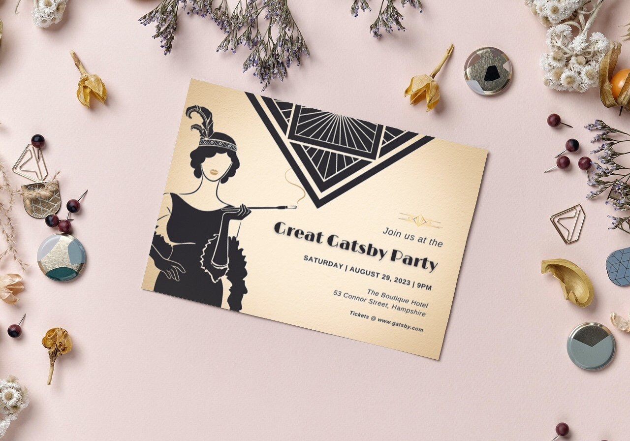 Elegant Great Gatsby Invitation, Gold Black Art Deco Invite, Roaring ...