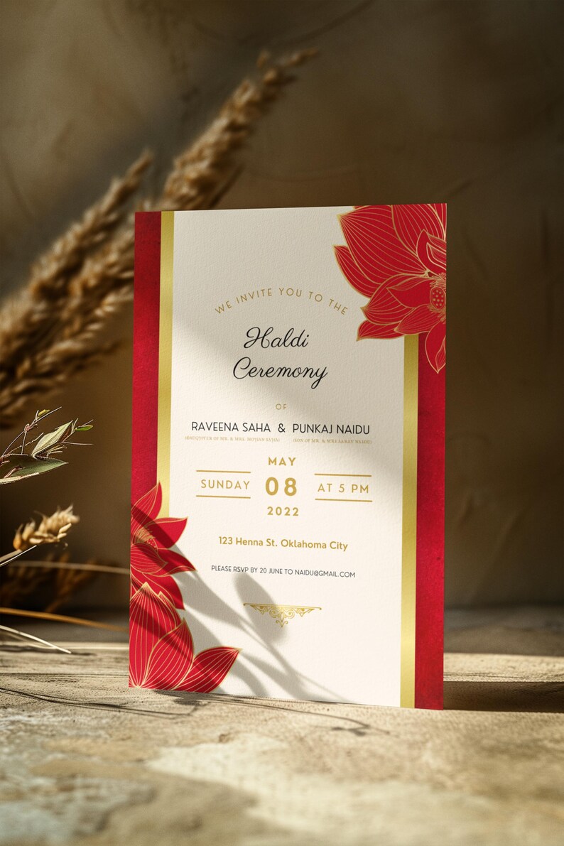 Red and Gold Indian Wedding Invitation Sets, Hindu Wedding Invites ...