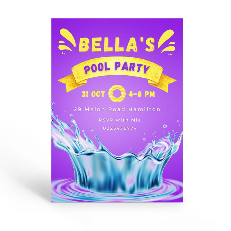 Purple Pool Party Invitation, Girls Pool Party Invite, Pool Party ...