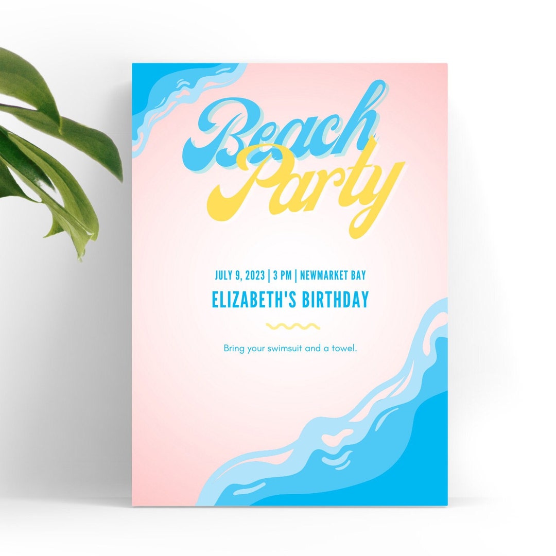 Beach Party Invitation, Printable Beach Birthday Invite, Girls Birthday ...