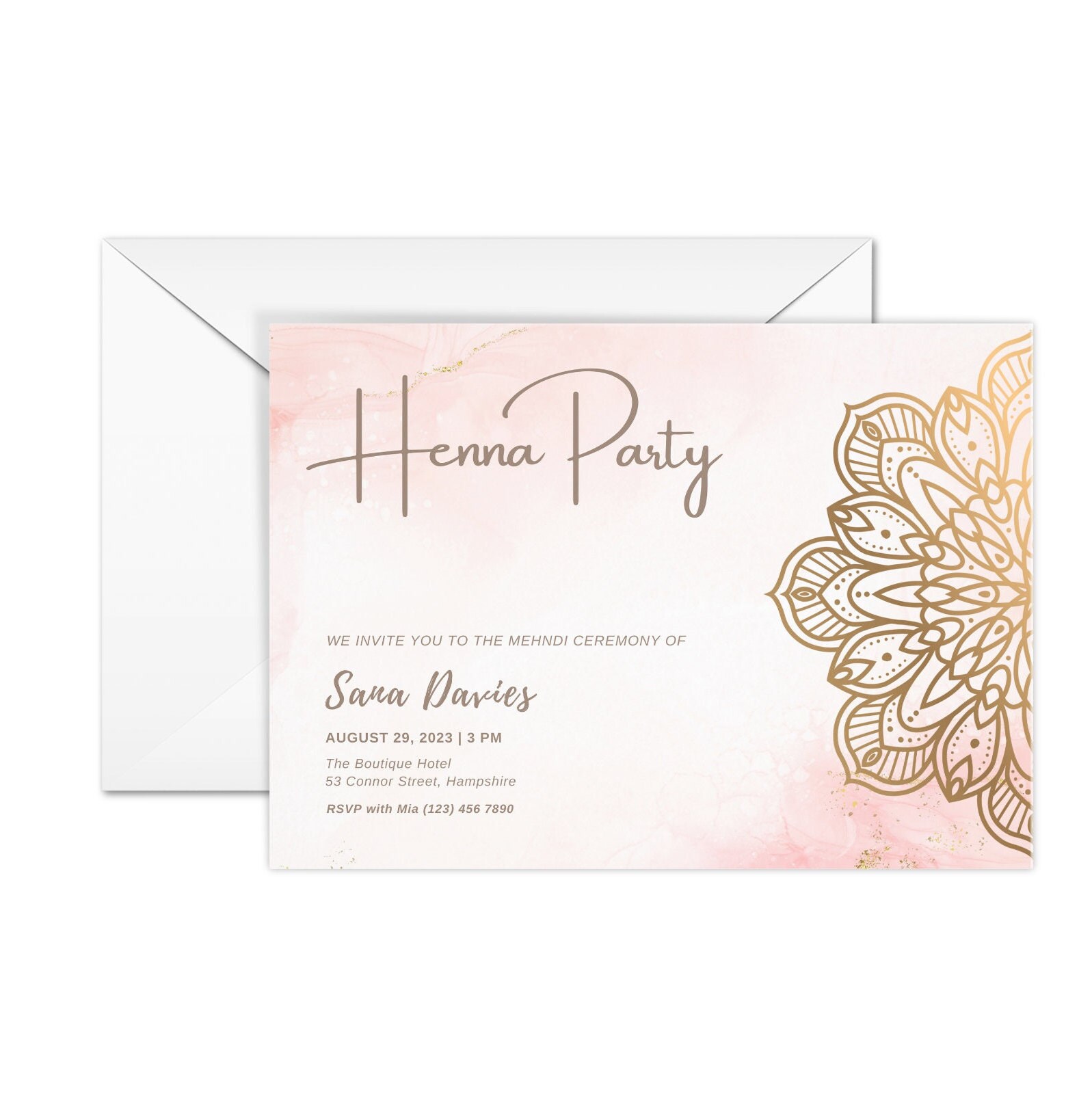 Henna Party Invitations, Blush & Gold, Mehndi Invitations, Henna Party ...