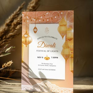 Printable Diwali Invitation Set, Orange Diwali Celebration Invite ...