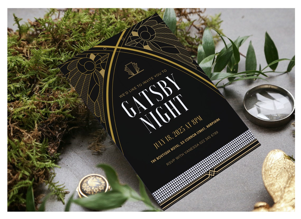 Printable Gatsby Invitation Gold Black Art Deco Invite - Etsy