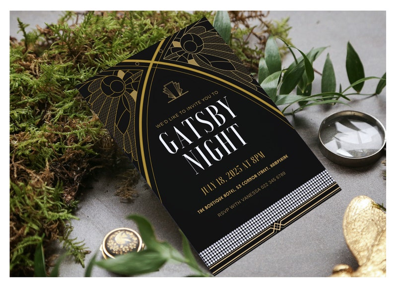 Printable Gatsby Invitation, Gold Black Art Deco Invite, Roaring 20s ...