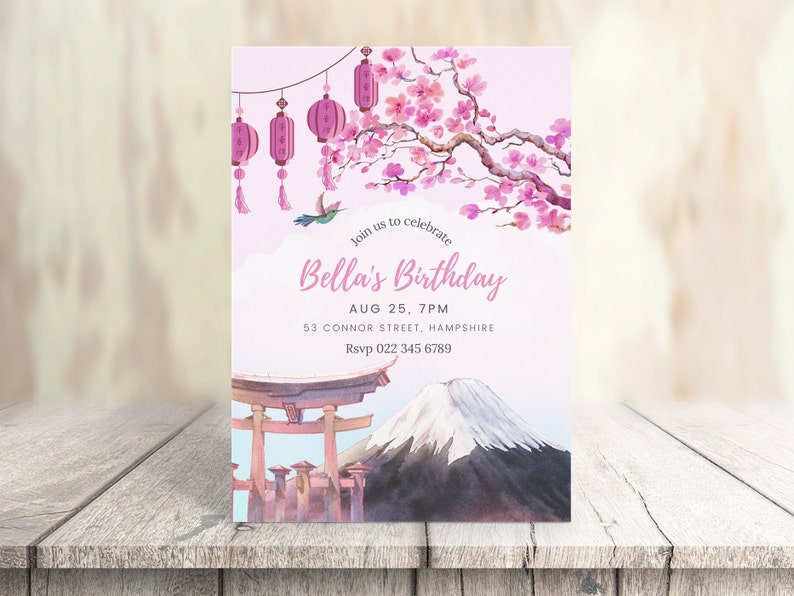 Printable Japanese Invitation Set, Cherry Blossom Invite, Japanese ...