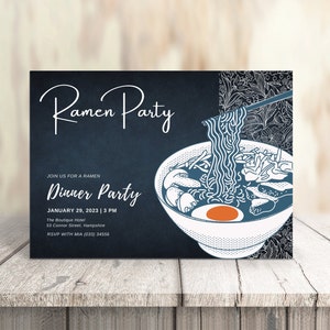 Ramen Party Invitations, Ramen Noodle Dinner Party Invite, Japanese ...
