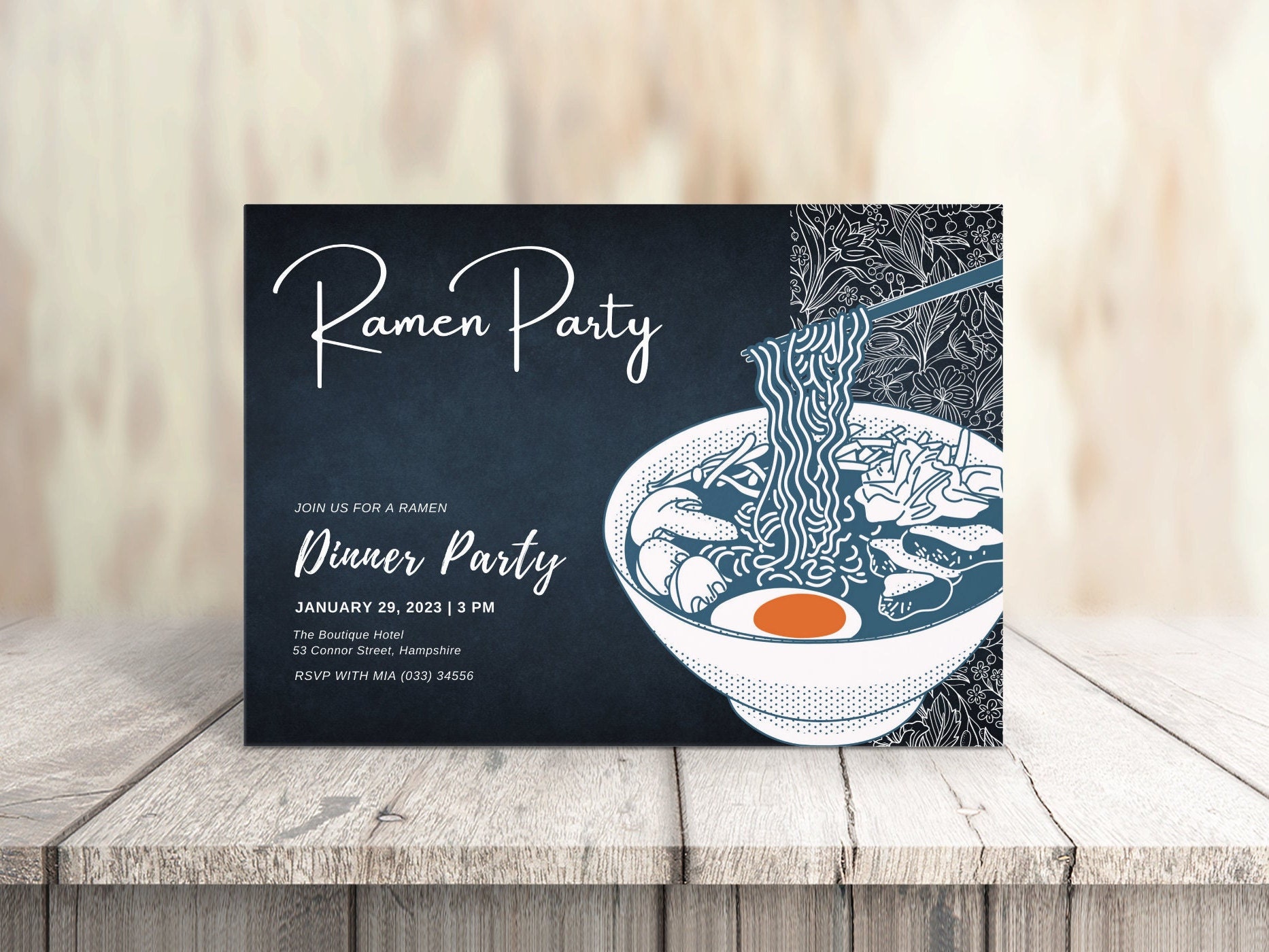 Ramen Party Invitations, Ramen Noodle Dinner Party Invite, Japanese ...