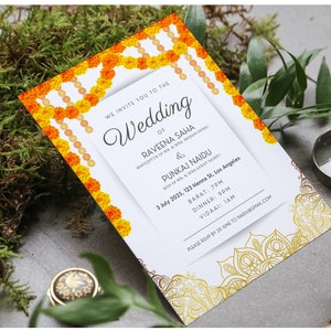 Marigold Indian Wedding Invitation Set, Hindu Wedding Invites, Gold ...