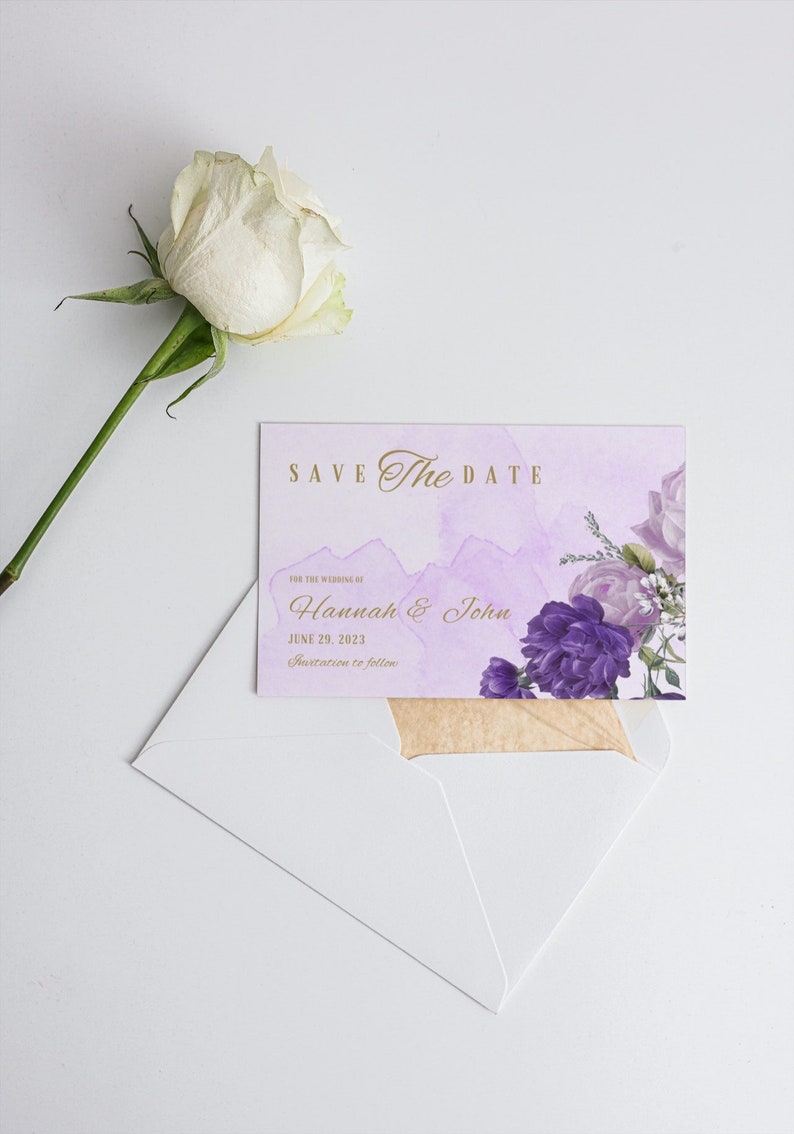 Purple and Gold Wedding Invitation Set, Purple Wedding Invitations ...