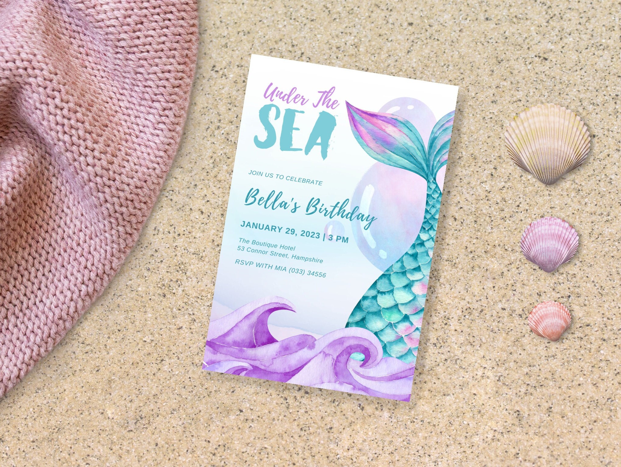 Printable Mermaid Invitation Mermaid Birthday Invite Under - Etsy