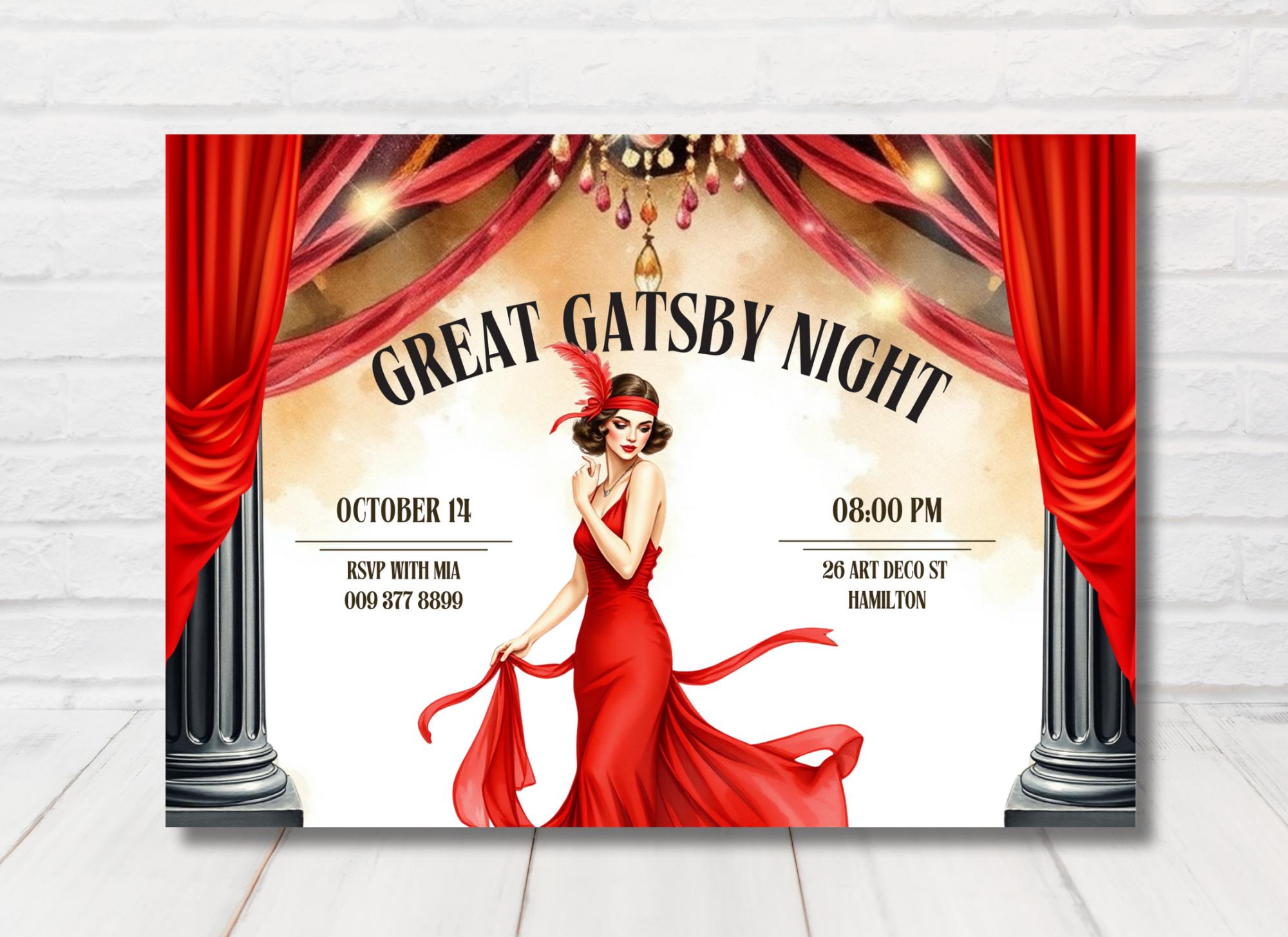 Elegant Flapper Invitations, Printable Great Gatsby Party Invite ...