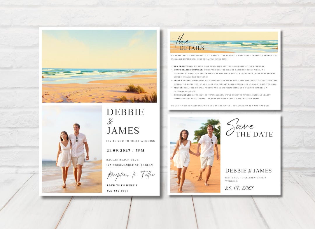 Personalized Beach Wedding Invitation Set, Minimalist Beach Wedding ...