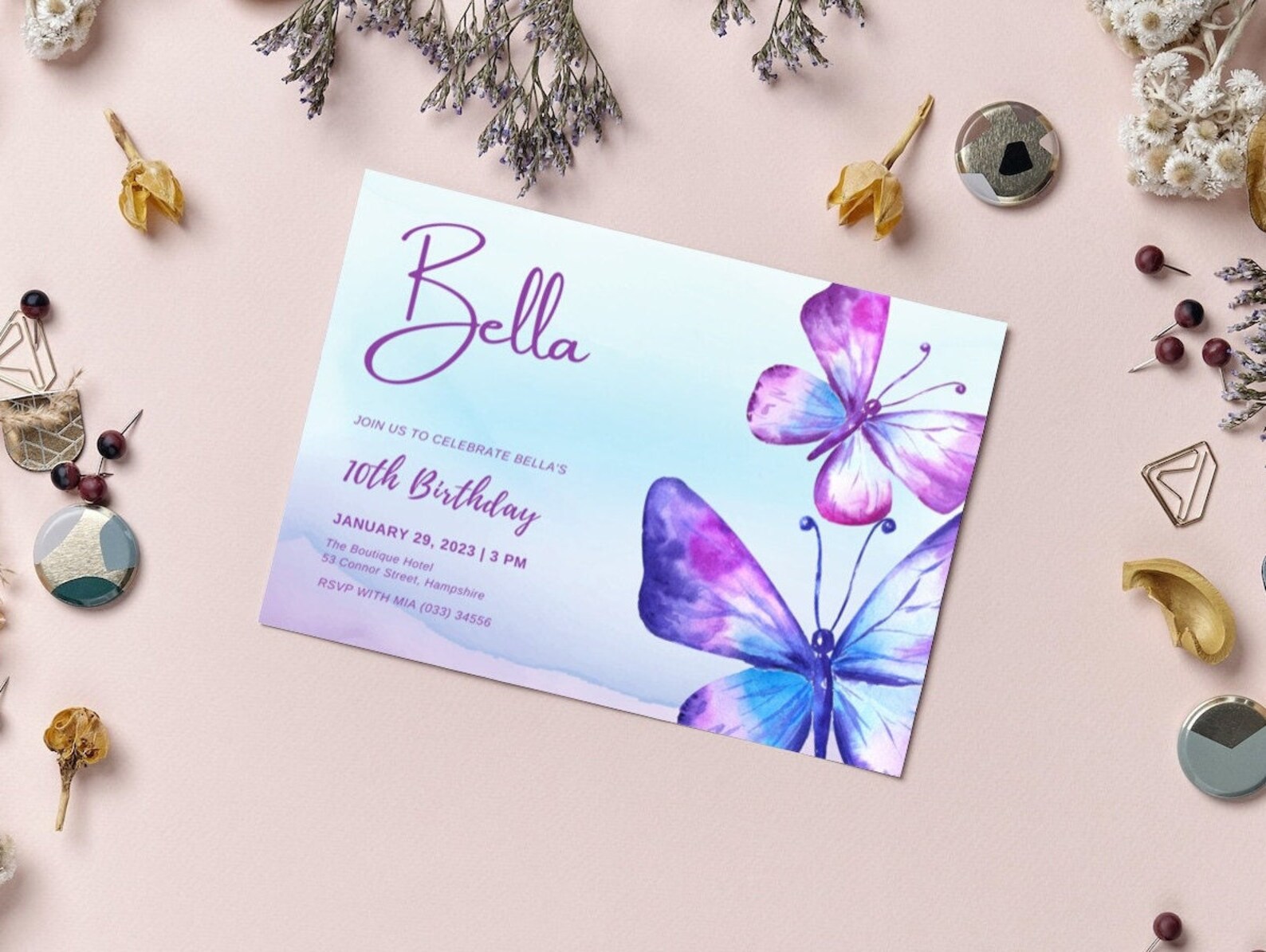 Printable Butterfly Birthday Party Invitation, Purple Butterfly Invite ...