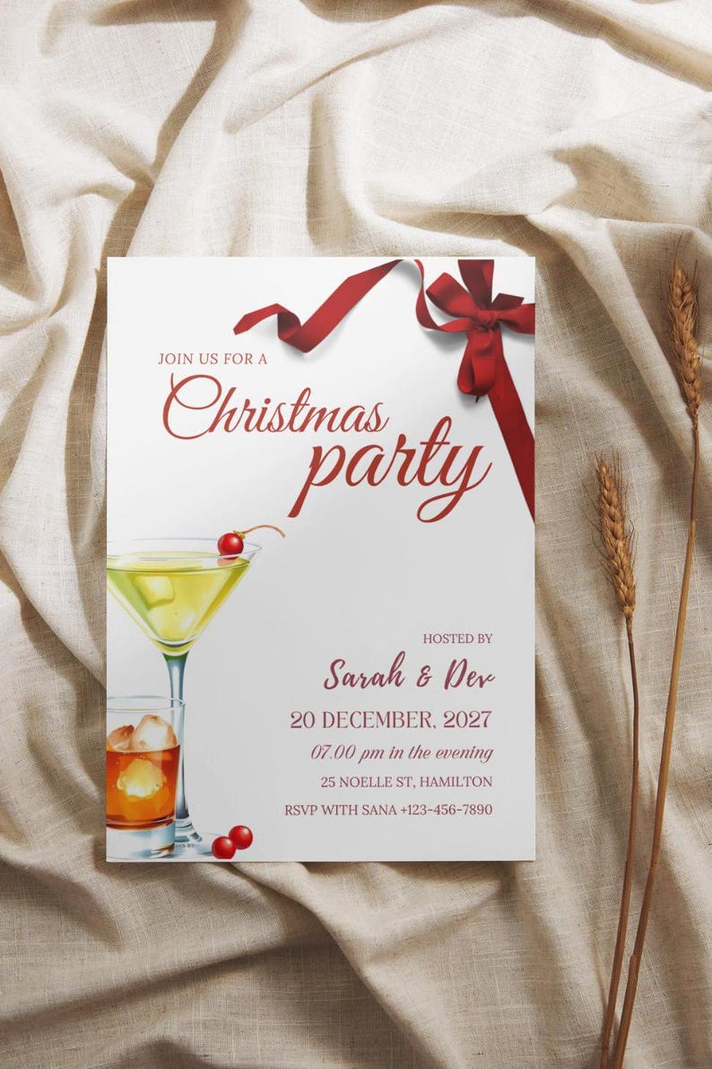 Minimalist Christmas Cocktail Invitation, Elegant Christmas Cocktail ...