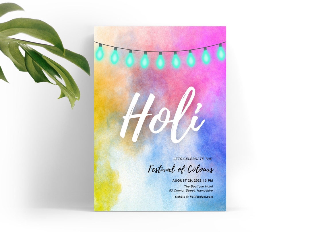 Printable Holi Festival Party Invitation, Holi Celebration Invite ...
