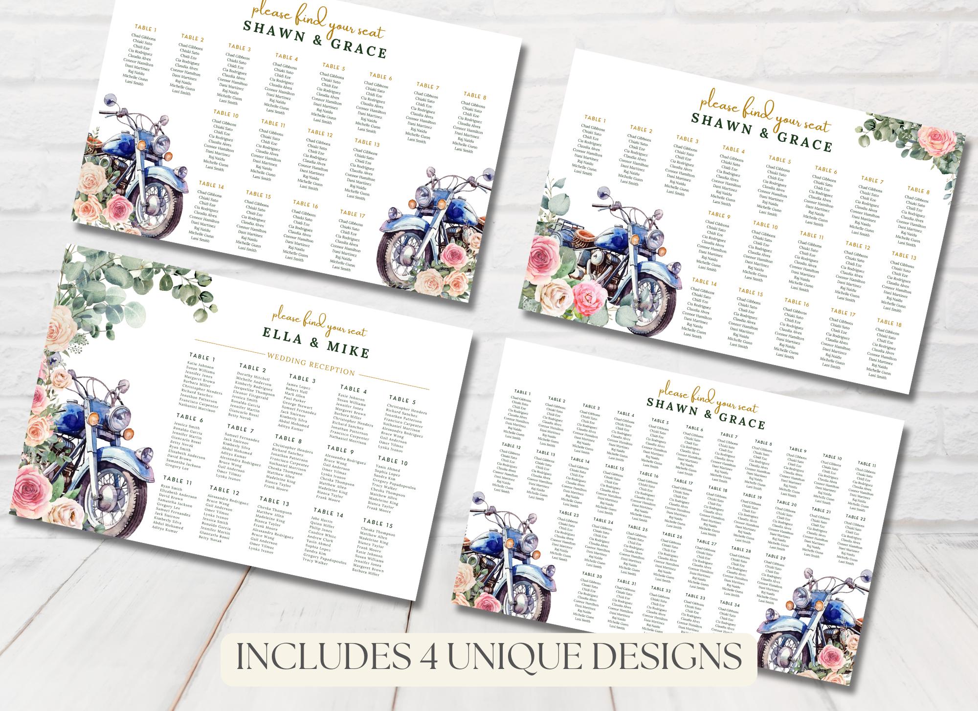 Motorbike Wedding Seating Plan, Rustic Motorcycle Seating Chart Wedding ...