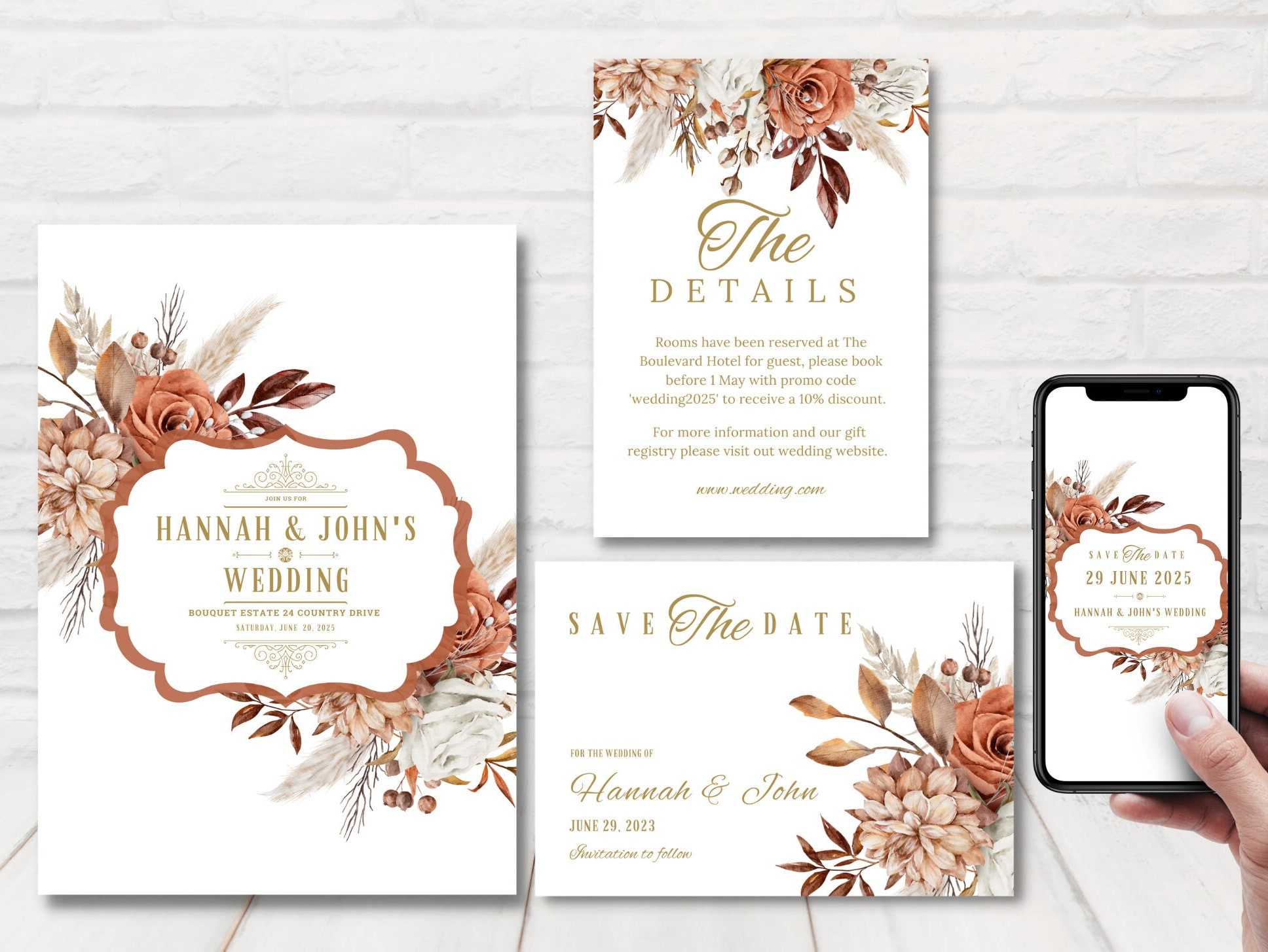 Rust Wedding Invitation Set, Floral Rust Wedding Invitation, Burnt ...