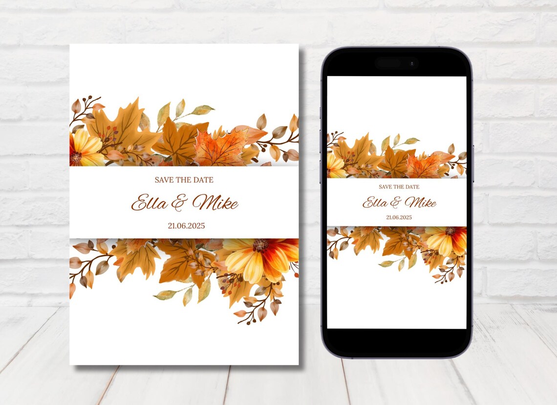 Fall Wedding Invitation, Editable Autumn Wedding Template, Printable ...