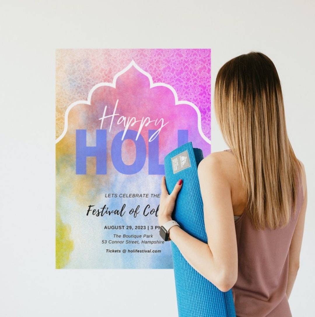 Holi Festival Poster Template, Holi Celebration Printable Poster, Color ...