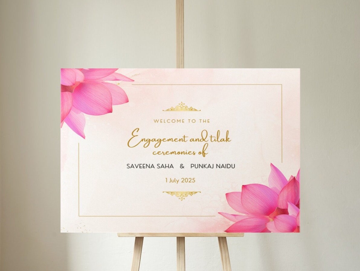 Pink Lotus Wedding Welcome Signs Set of 4, Indian Wedding Signs, Pink ...