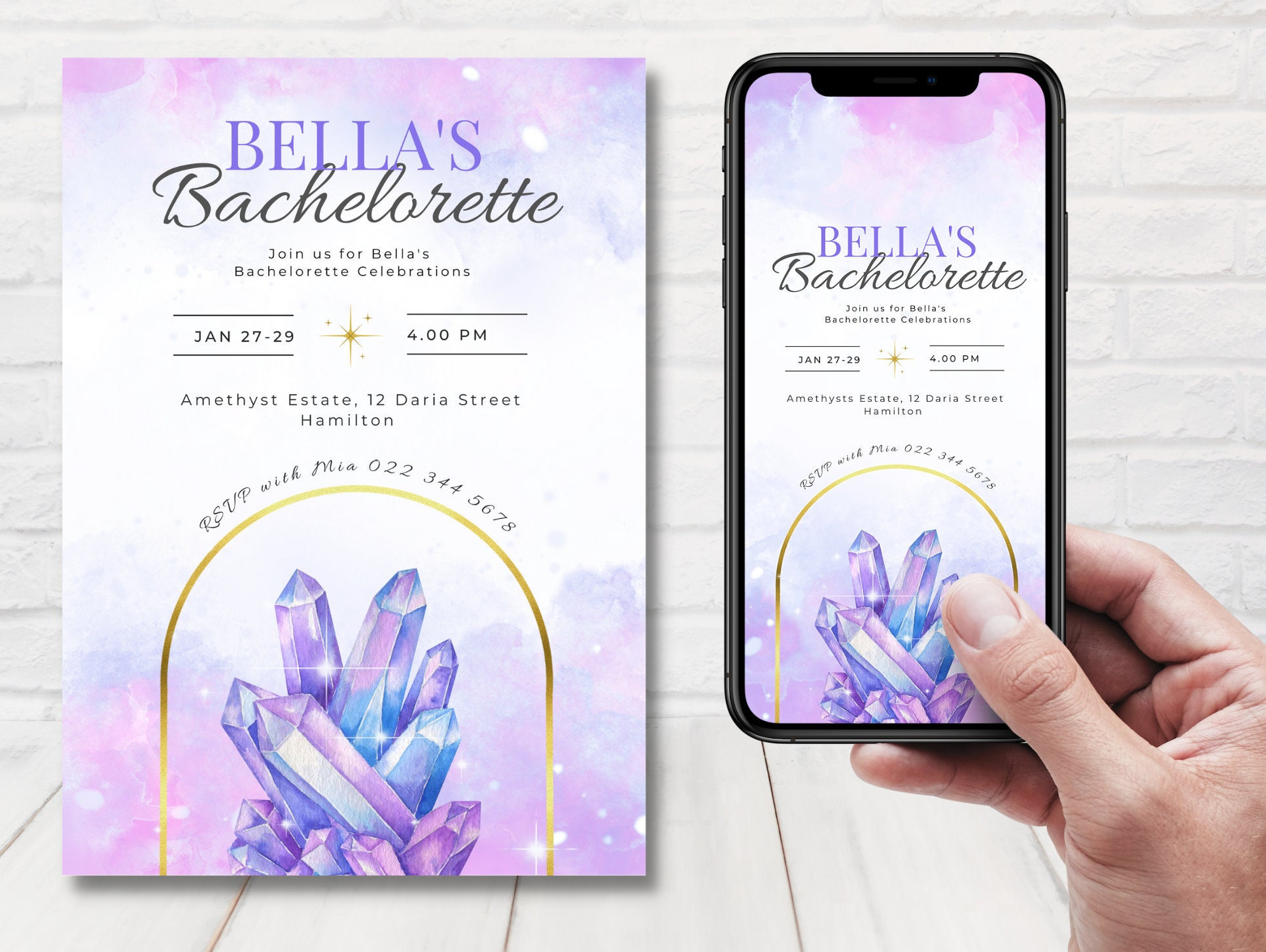 Purple Crystal Bachelorette Invitation, Crystal Bridal Shower ...