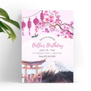 Printable Japanese Invitation Set, Cherry Blossom Invite, Japanese ...