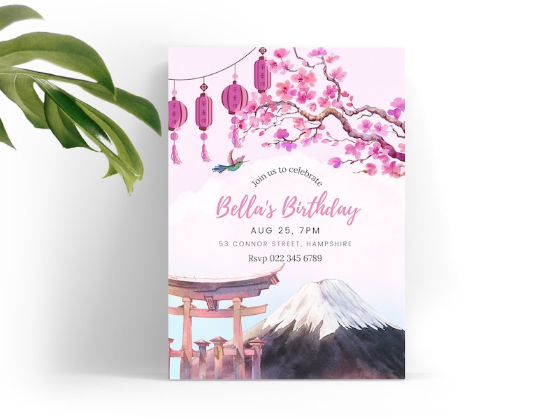 Printable Japanese Invitation Set, Cherry Blossom Invite, Japanese ...